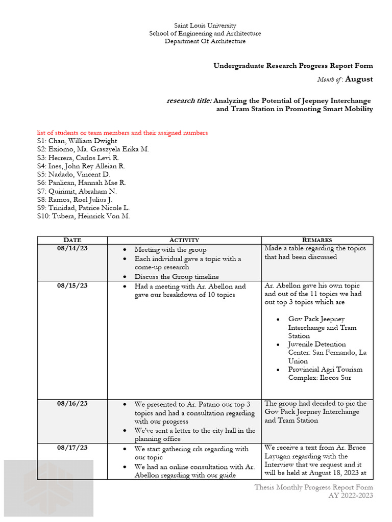 Monthly Progress Report | PDF | Transport