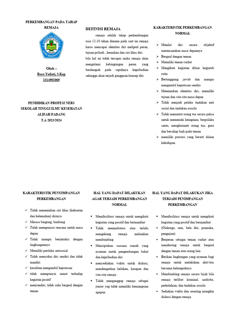 Leaflet Perkembangan Pada Tahap Remaja | PDF