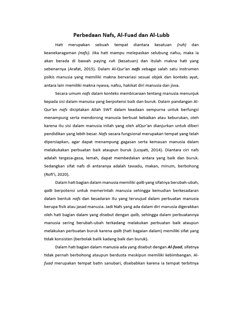 Perbedaan Nafs, Lubbun Dan Fuad | PDF
