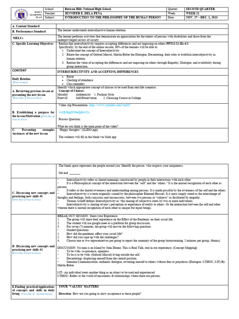 Philo DLP Intersubjectivity | PDF