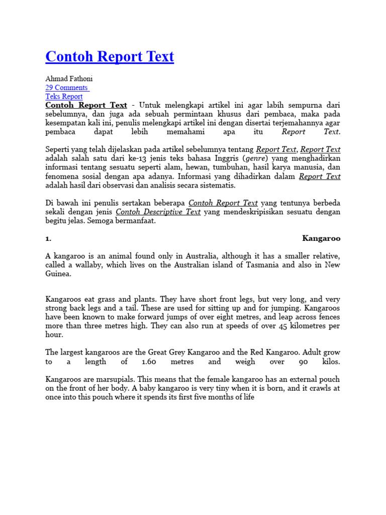 Contoh Report Text Lengkap Terjemahan | PDF