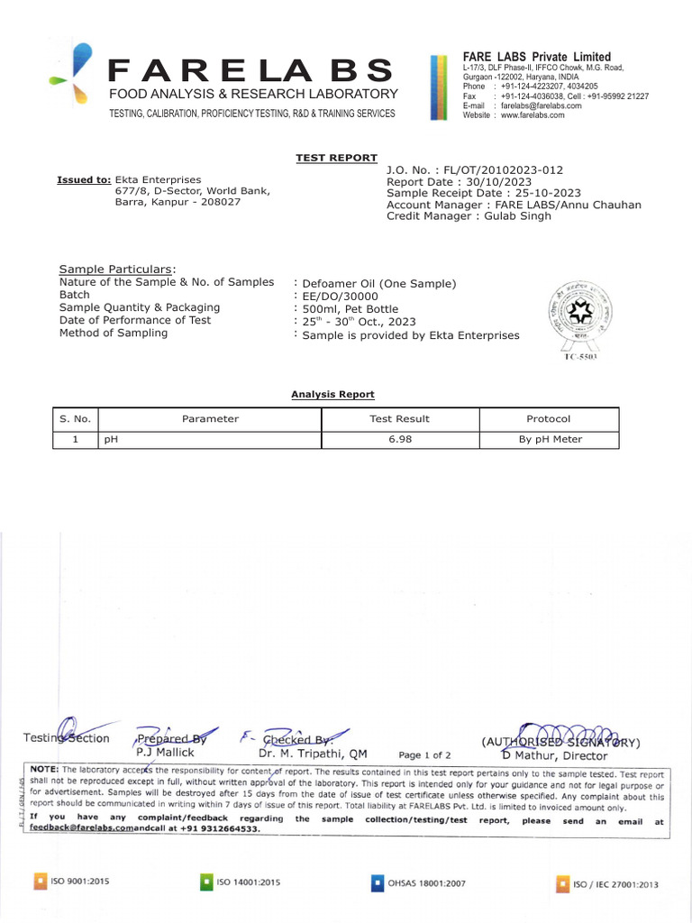 Farelabs: Food Analysis & Research Laboratory | PDF
