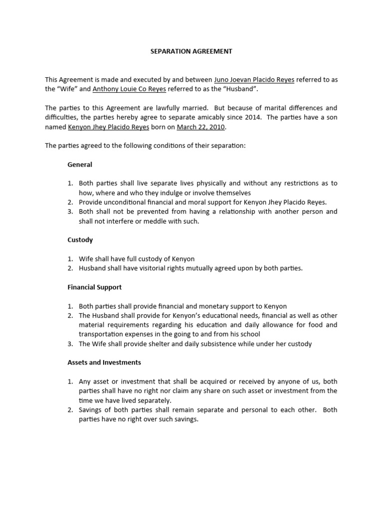 Separation Agreement | PDF | Social Science