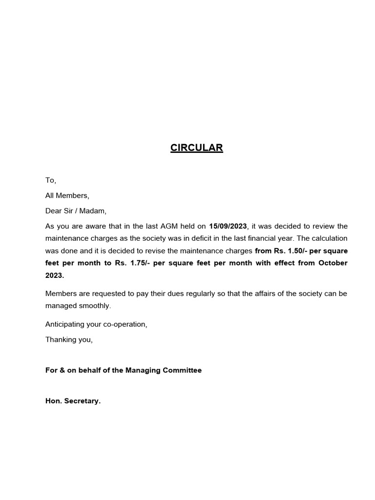 Circular Regarding Increase in Maintenance | PDF