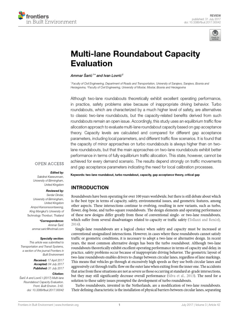 Multi-Lane Roundabout Capacity Evaluation | PDF