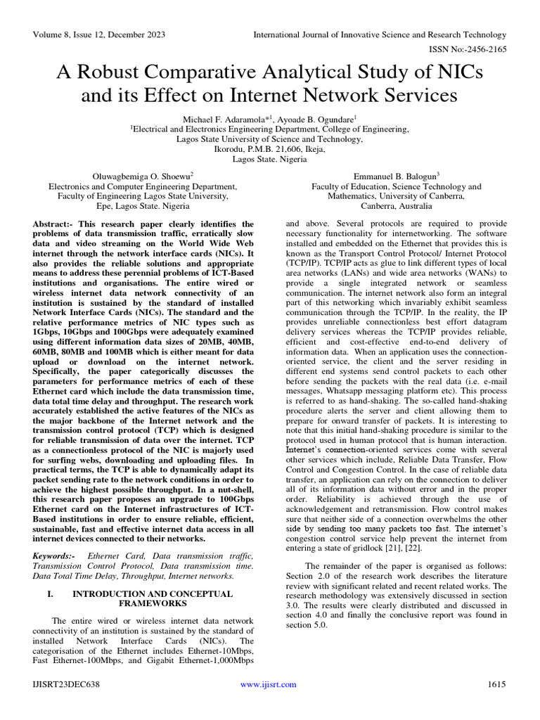 A Robust Comparative Analytical Study of NICs and Its Effect On Internet Network Services | PDF ...