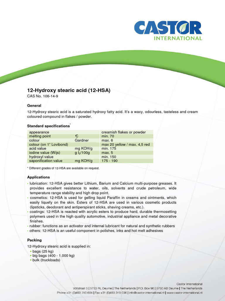 12-Hydroxy Stearic Acid (12-HSA) : General | PDF
