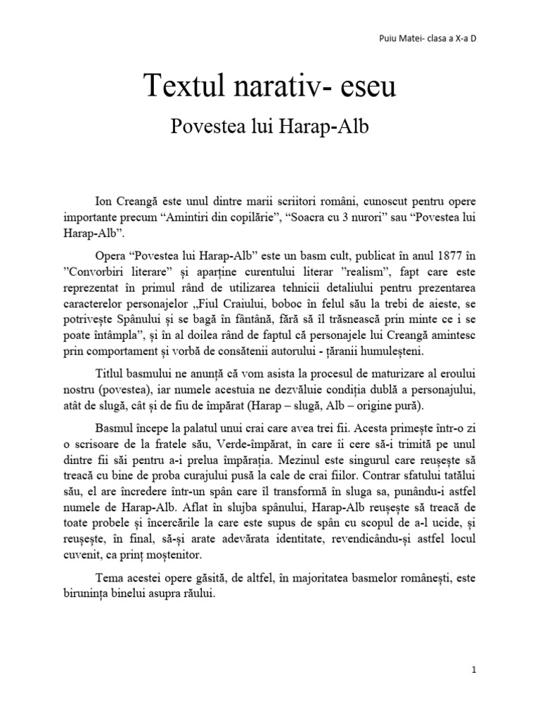 Ion Creanga Este Cunoscut Ca Unul Dintre Marii Scriitori Romani | PDF