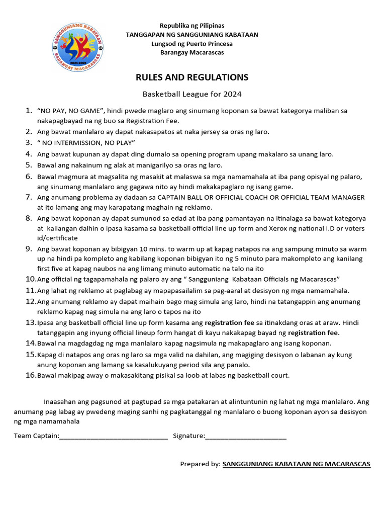 Rules and Regulations Basketball League | PDF