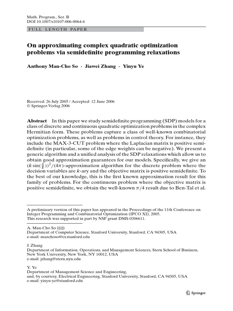 On Approximating Complex Quadratic | PDF | Mathematical Optimization ...