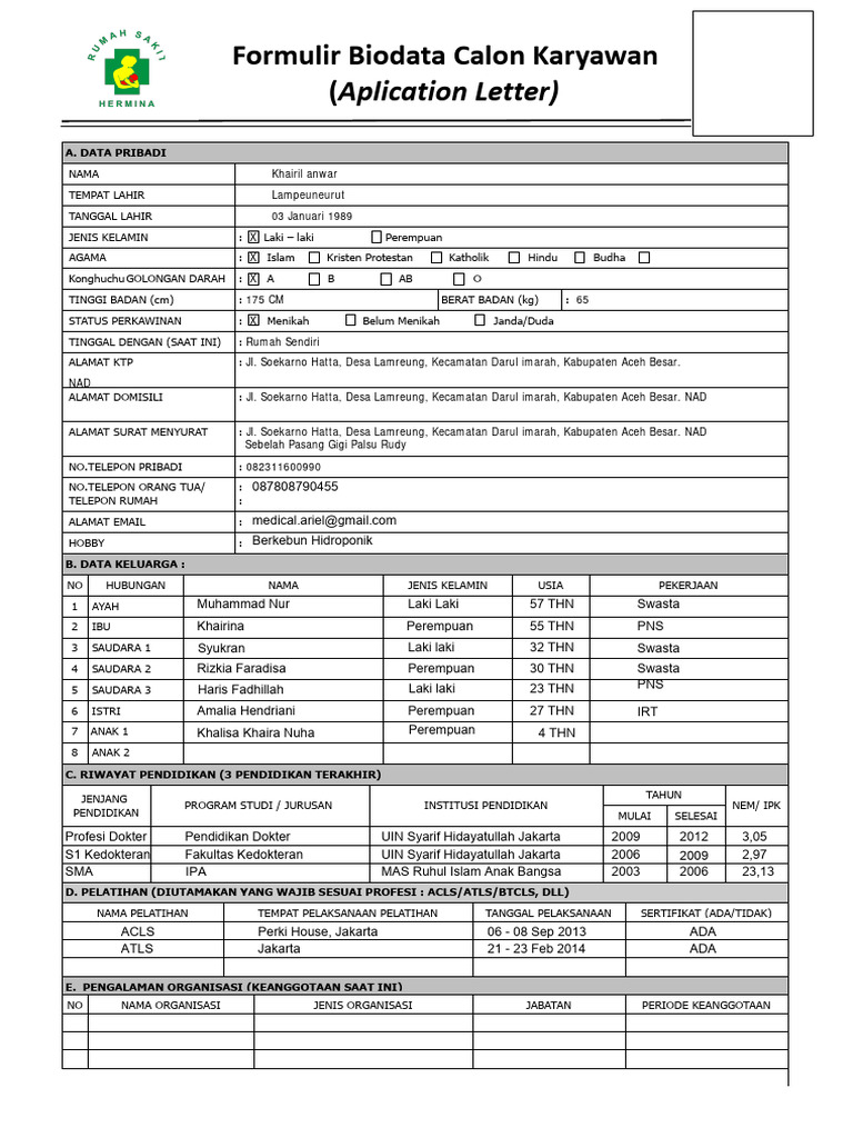 Form Biodata Calon Karyawan | PDF