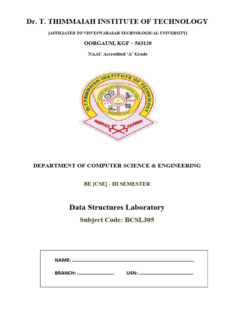 2023 24 Data Structures Lab Bcsl305 Lab Manual 3 Cse Pdf Queue Abstract Data Type