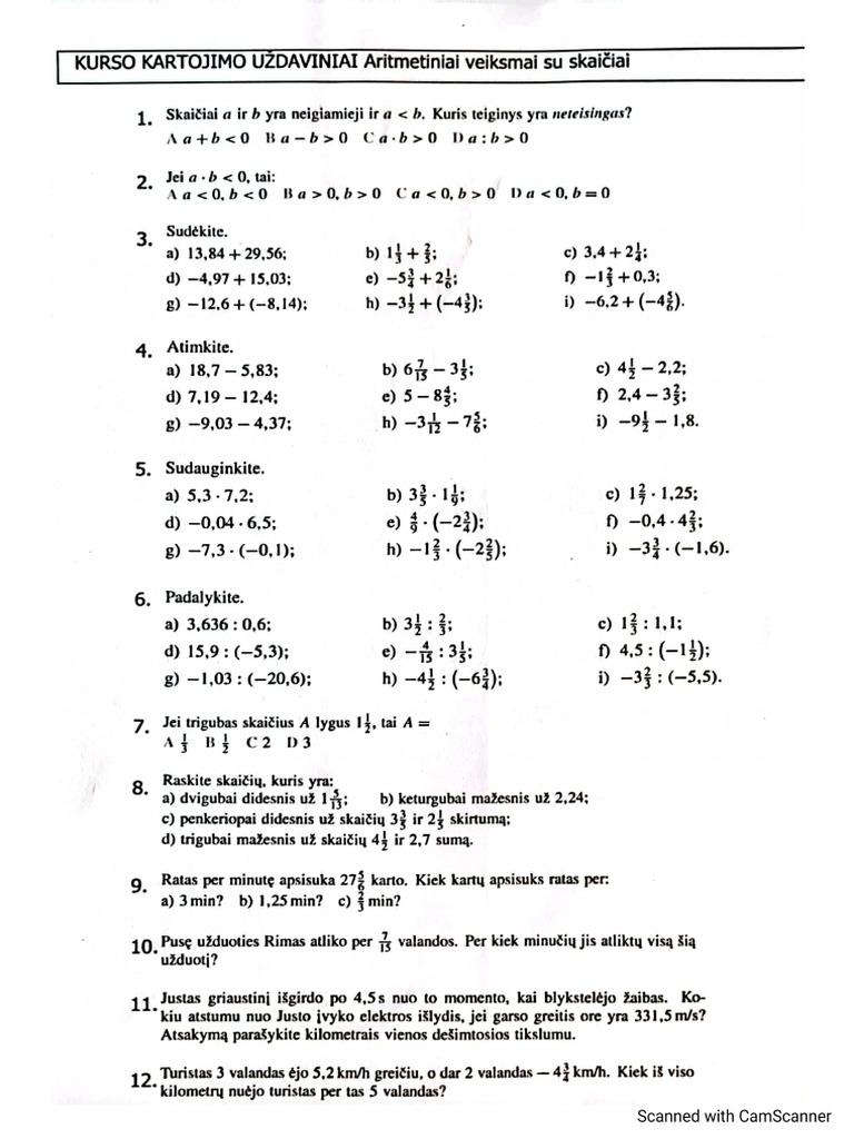 Aritmetiniai Veiksmai Su Skaičiais Salygos | PDF
