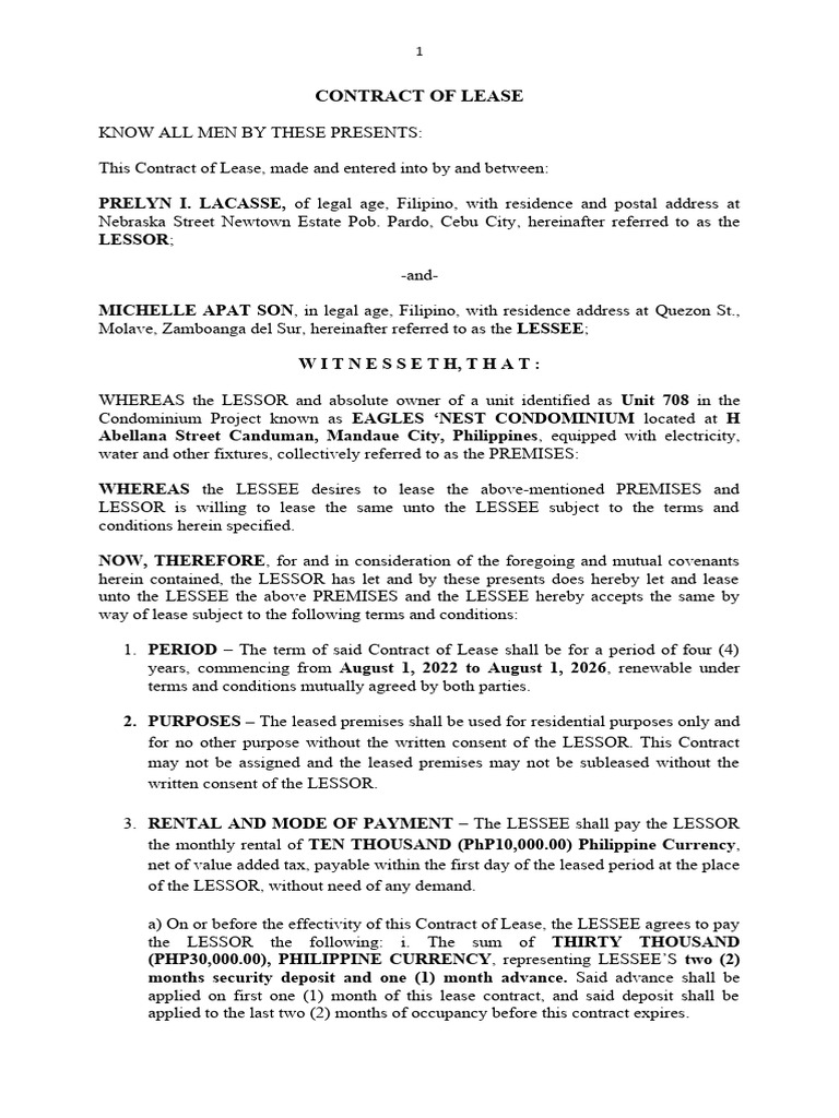 Contract of Lease | PDF | Lease | Law Of Obligations