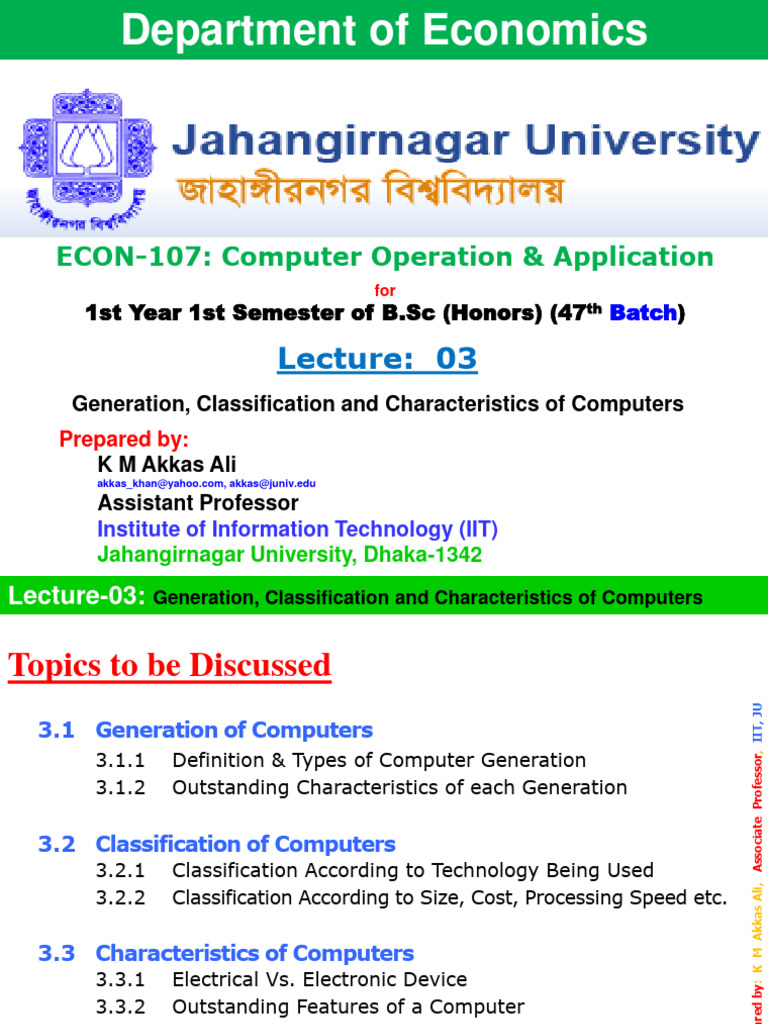 ECON 107 Lecture 03 Generation Classification and Characteristics of Compu | PDF