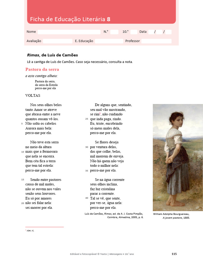 Análise do Poema "Pastora da Serra" | PDF