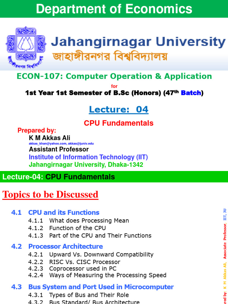 ECON 107 Lecture 04 CPU Fundamentals | PDF
