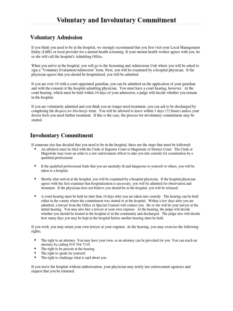 Voluntary and Involuntary Commitment | PDF