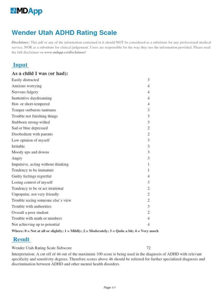 Wender Utah Adhd Rating Scale | PDF | Attention Deficit Hyperactivity ...