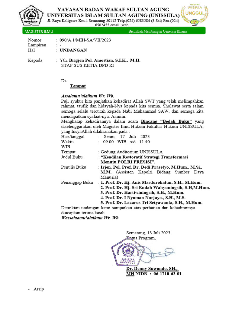 Undangan Master Bedah Buku - Brigjen Pol. Amostian | PDF