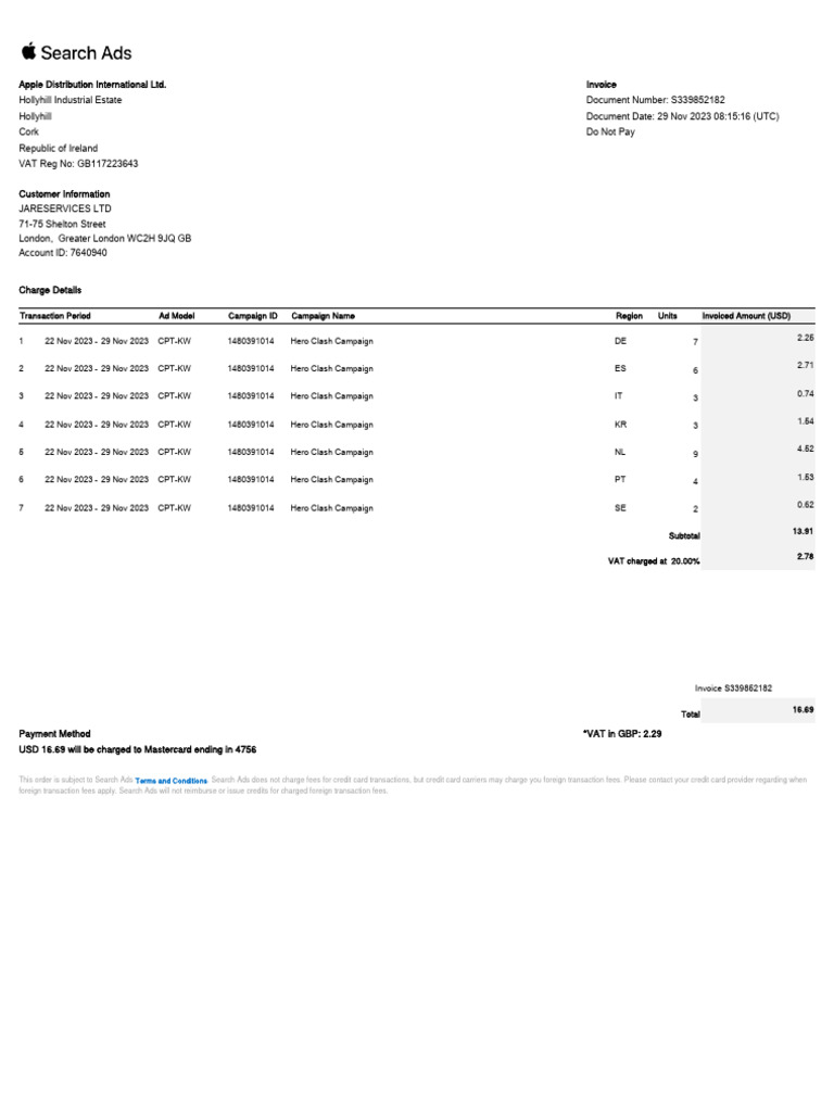 Apple Distribution International Ltd. Invoice | PDF