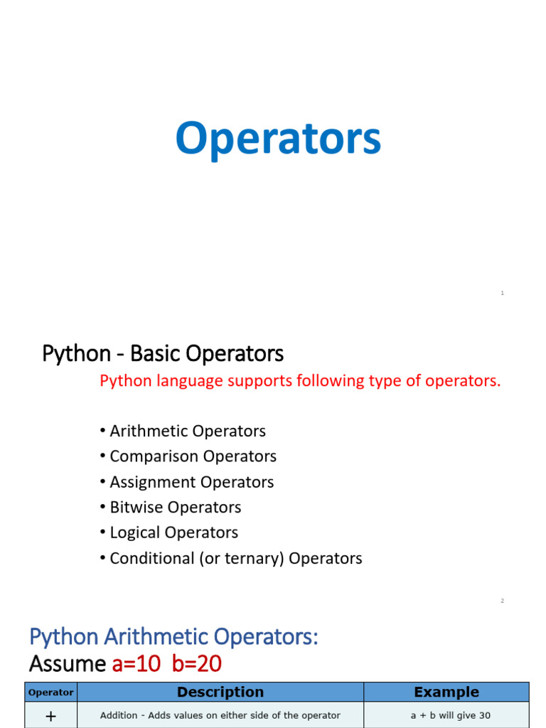 Operators | PDF | Arithmetic | Mathematical Notation Operators | PDF | Arithmetic | Mathematical Notation