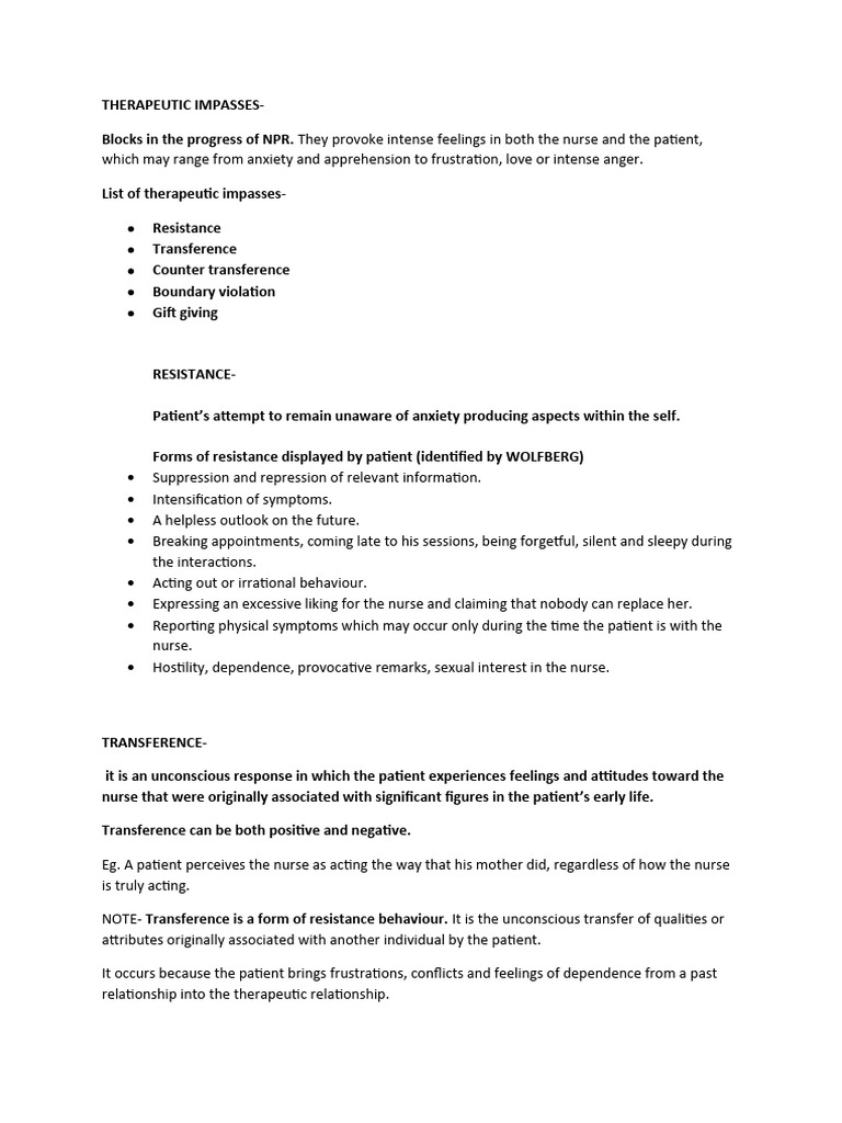 Understanding Therapeutic Impasses | PDF