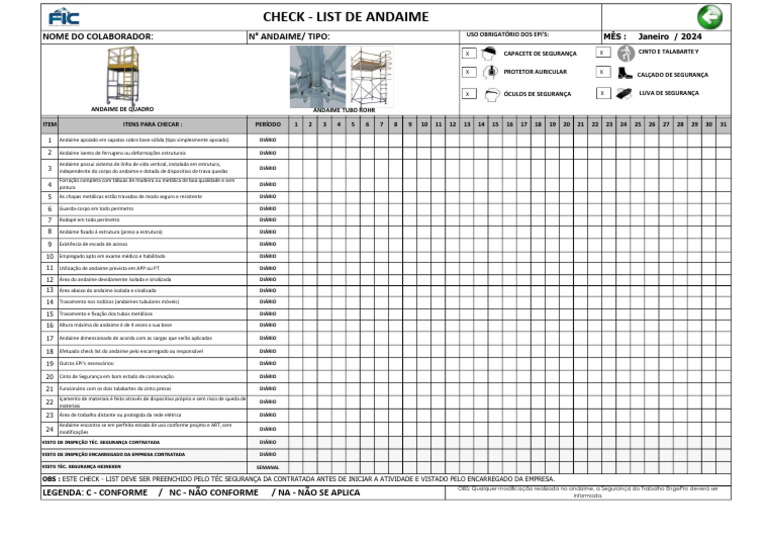 Check List - Andaime FIC | PDF