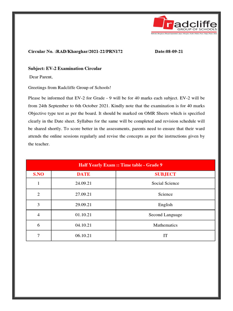 Grade 9 EV2-Circular No.172 | PDF | Multiple Choice | Science