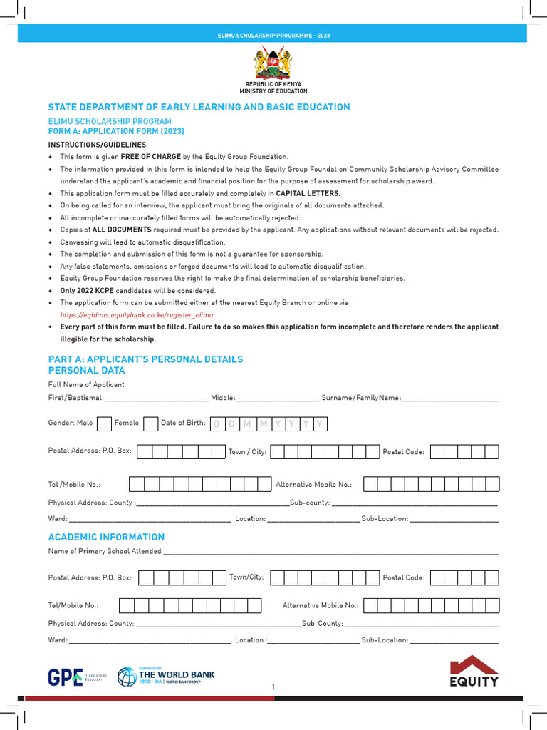 Elimu Program Application Form | PDF