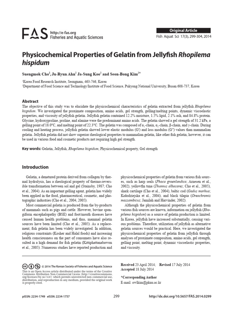 Physicochemical Properties of Gelatin From Jellyfish Rhopilema Hispidum ...
