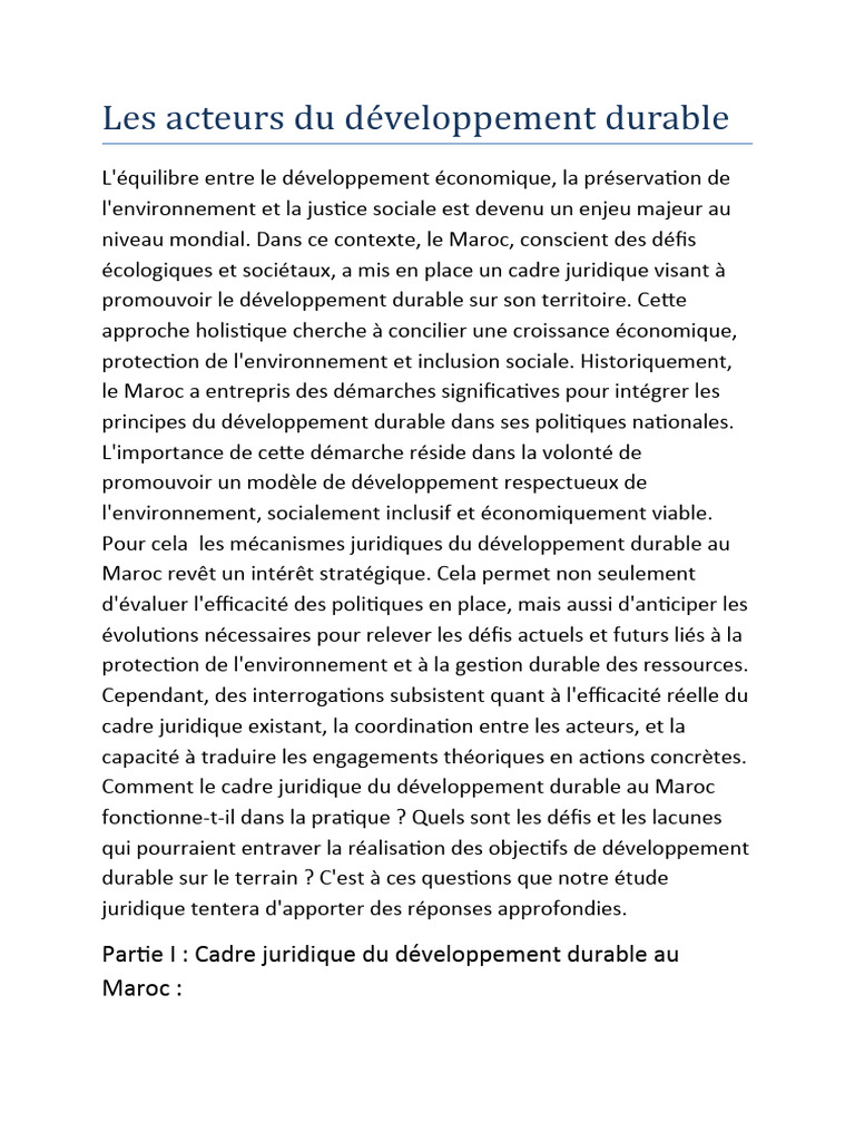 Les Acteurs Du Développement Durable | PDF