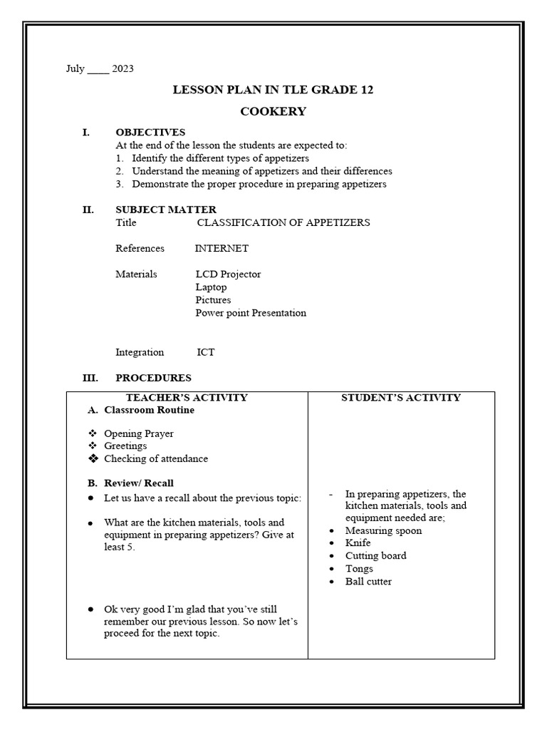 LESSON-PLAN-IN-TTL2 | PDF | Hors D'oeuvre | Foods LESSON-PLAN-IN-TTL2 | PDF | Hors D'oeuvre | Foods