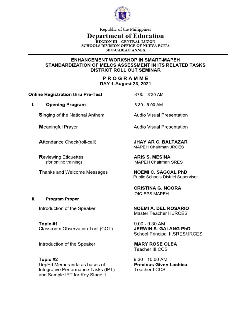 2 Mapeh Programme Day | PDF