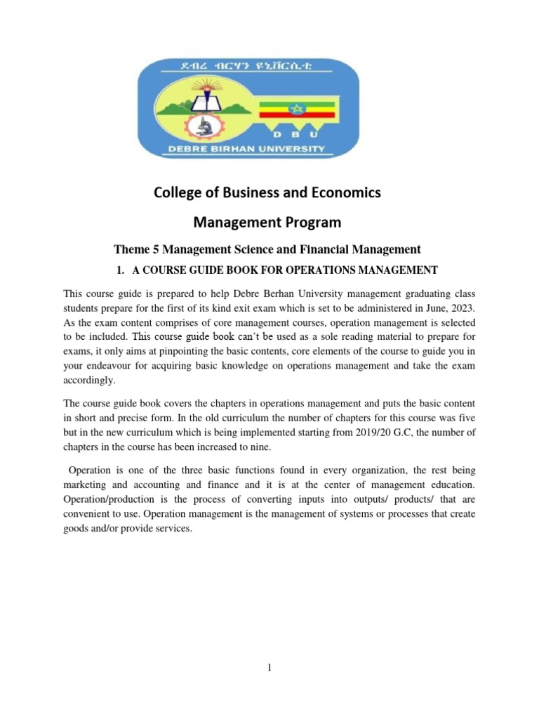 Theme 5 Management Science and Financial Management Course Guide ...