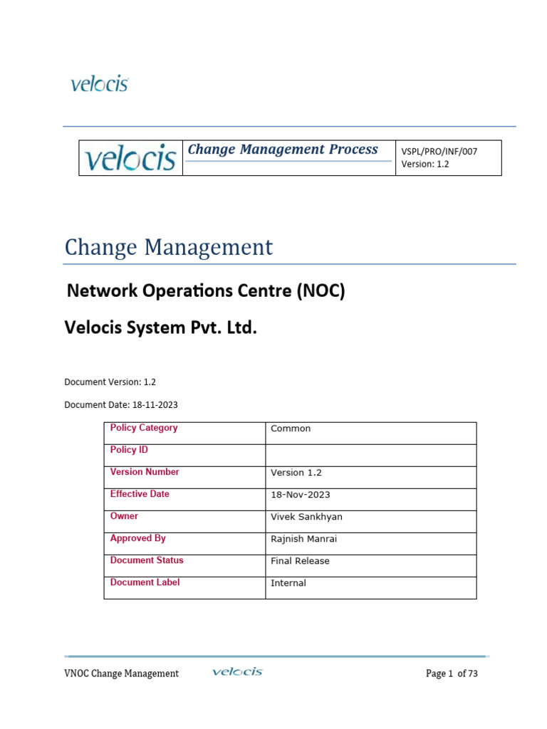 Change Management Version 1.2 | PDF | Change Management | Performance Indicator
