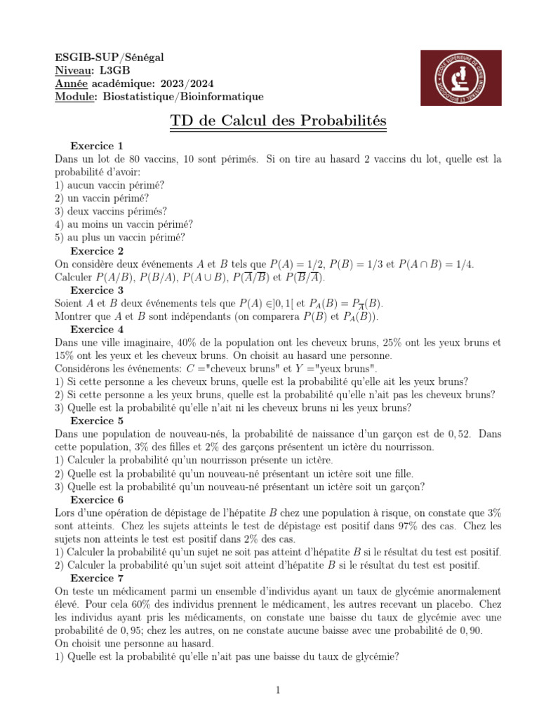 TD Proba | PDF | Effet placebo | Hépatite B