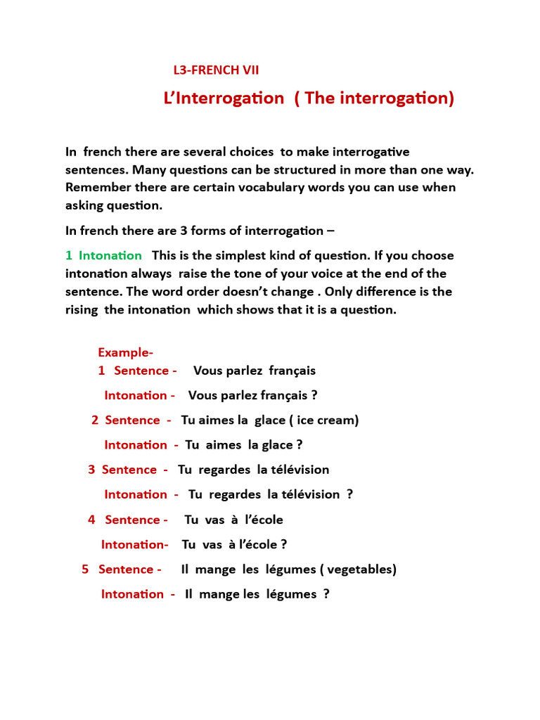L3-FRENCH VII L’Interrogation | PDF | Question | Syntactic Relationships