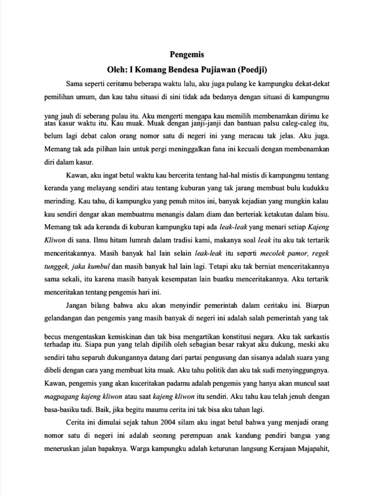 Cerpen Tema Sosial (Pengemis) | PDF