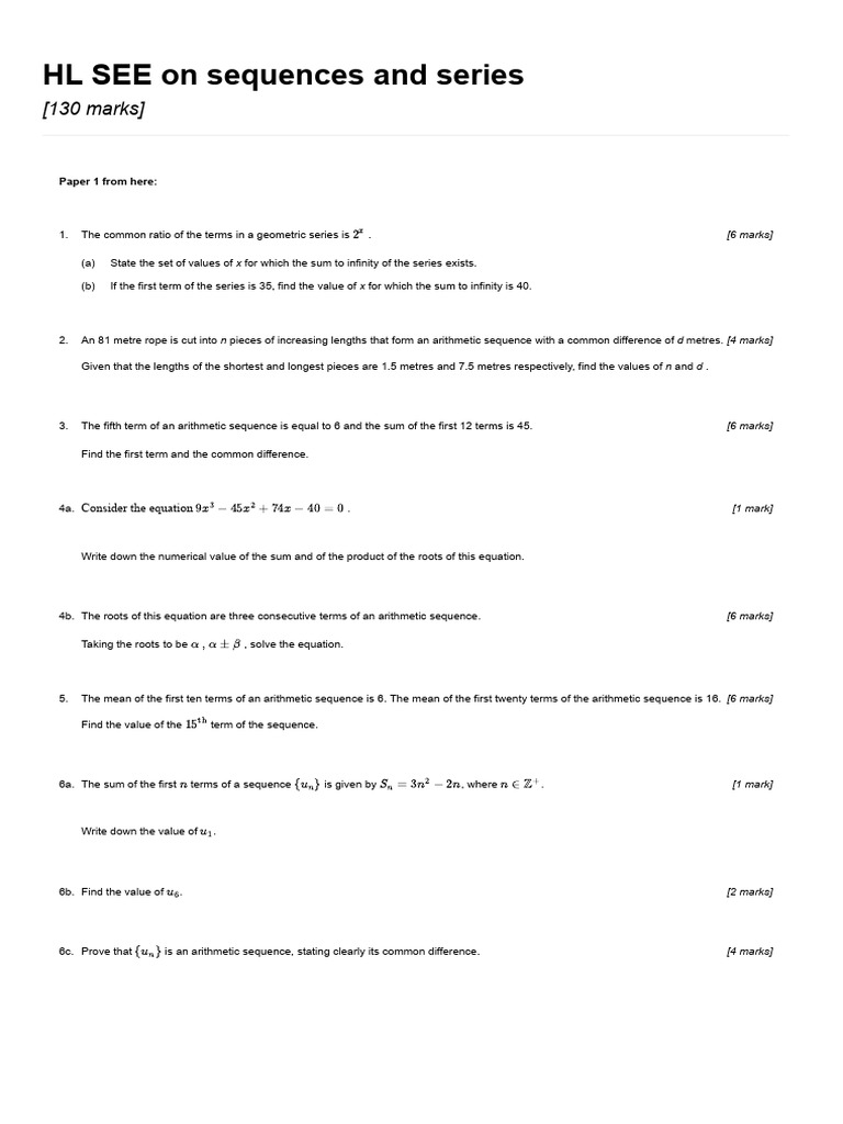 HL SEE Seq and Series | PDF