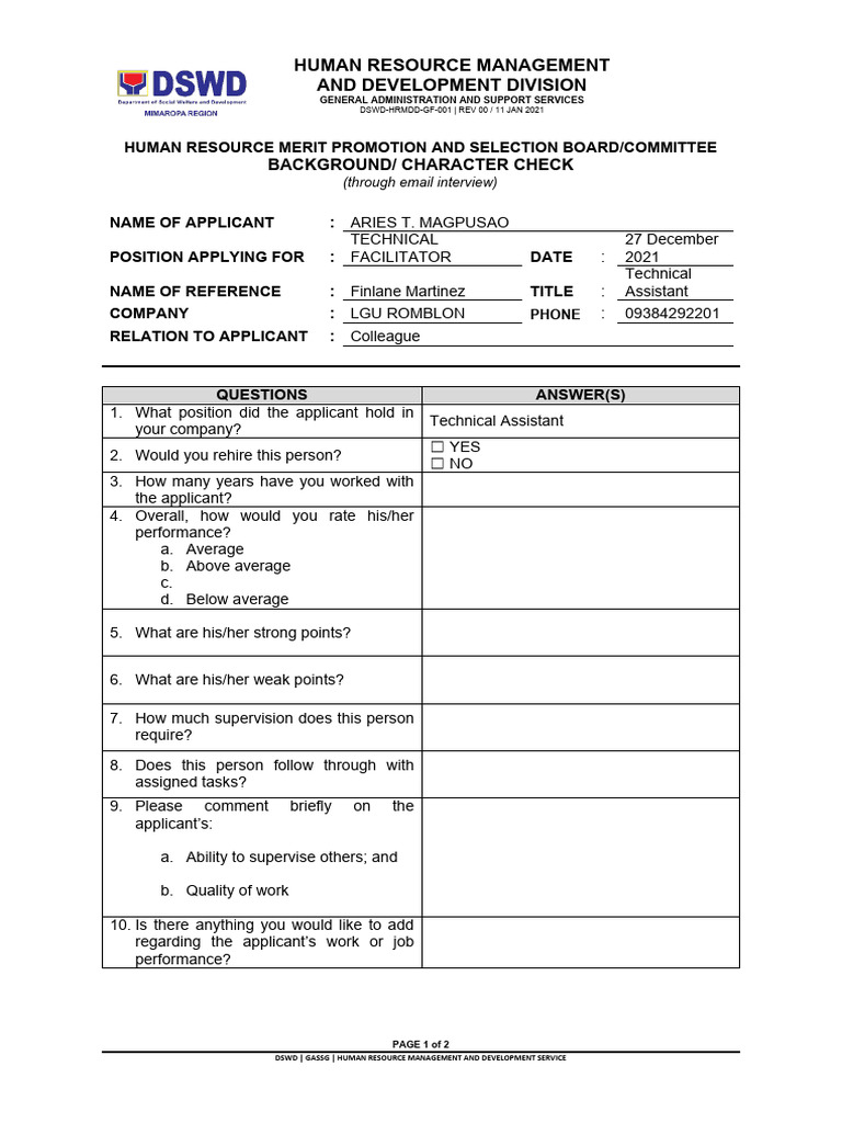 DSWD Hsms | PDF