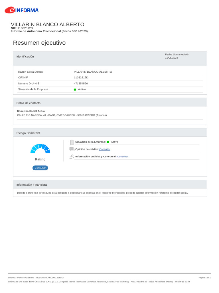 Informe Comercial: Villarin Blanco Alberto | PDF | Economias | Business