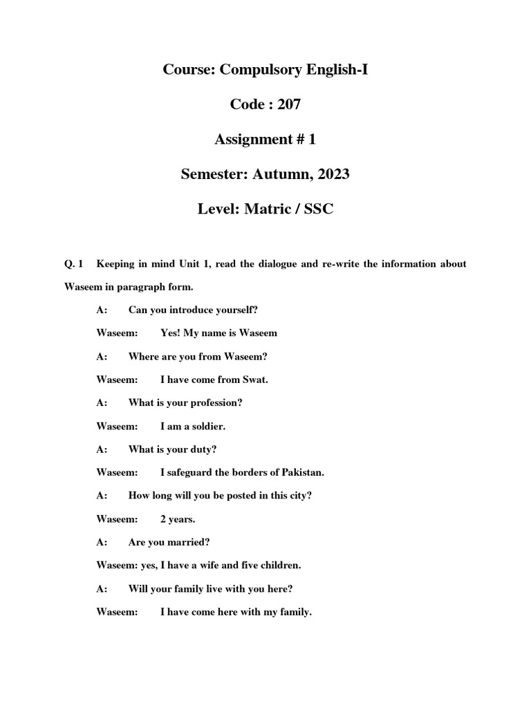 Matric English Assignment Guide | PDF