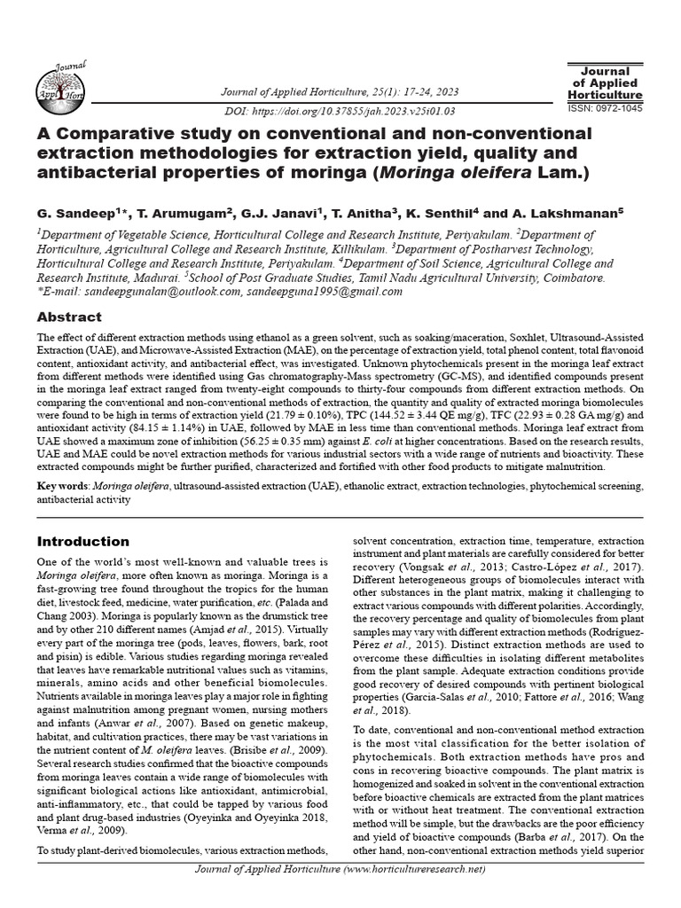 A Comparative Study On Conventional and Non-Conventional Extraction Methodologies For Extraction ...
