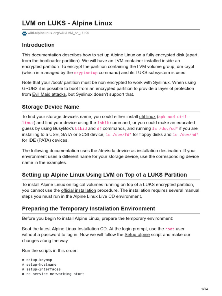 LVM On LUKS - Alpine Linux | PDF | Booting | Computer Architecture