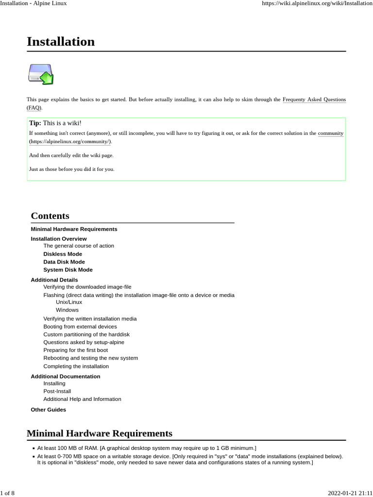 Installation - Alpine Linux | PDF | Booting | Installation (Computer Programs)