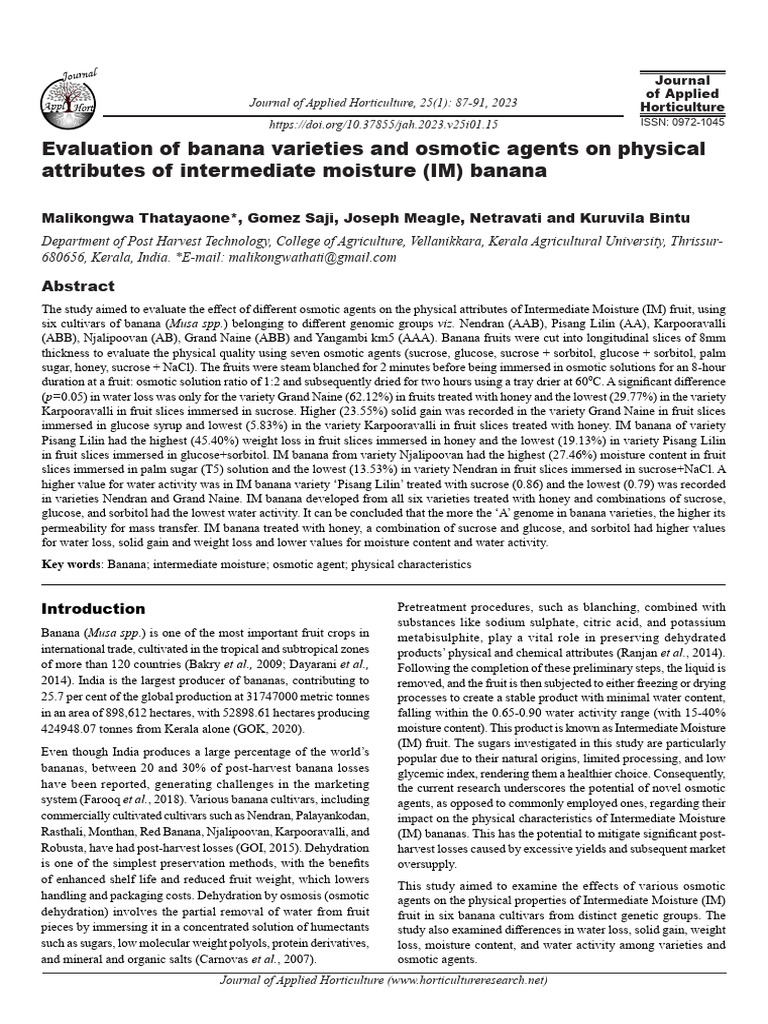 Evaluation of Banana Varieties and Osmotic Agents On Physical ...