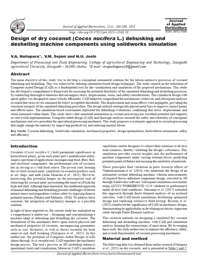 Design of Dry Coconut Dehusking and Deshelling Machine Components Using ...