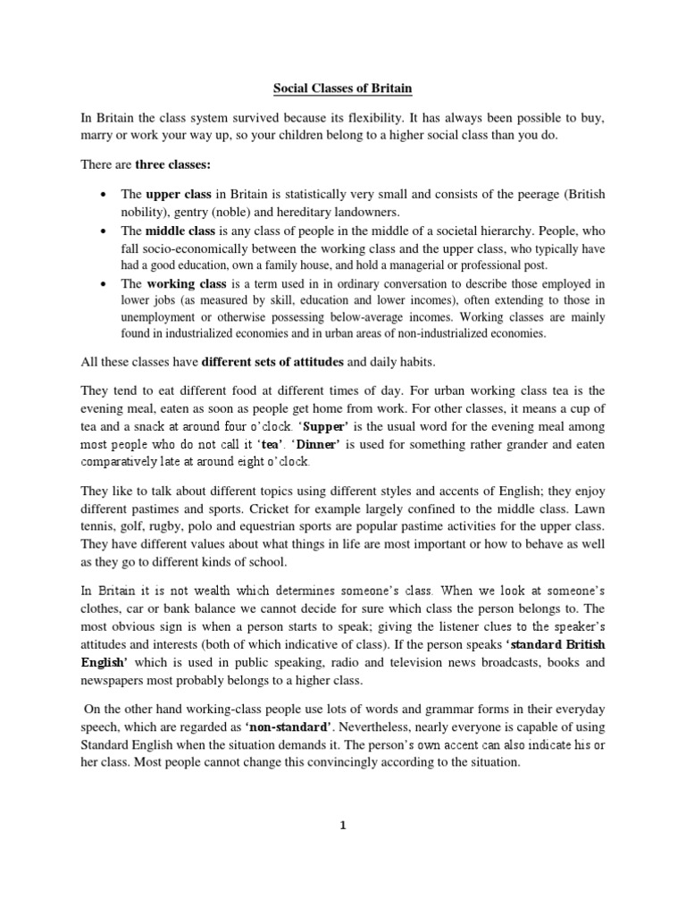 Classes of Britain | PDF | Accent (Sociolinguistics) | English Language
