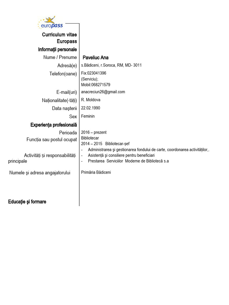 CV in Format European | PDF